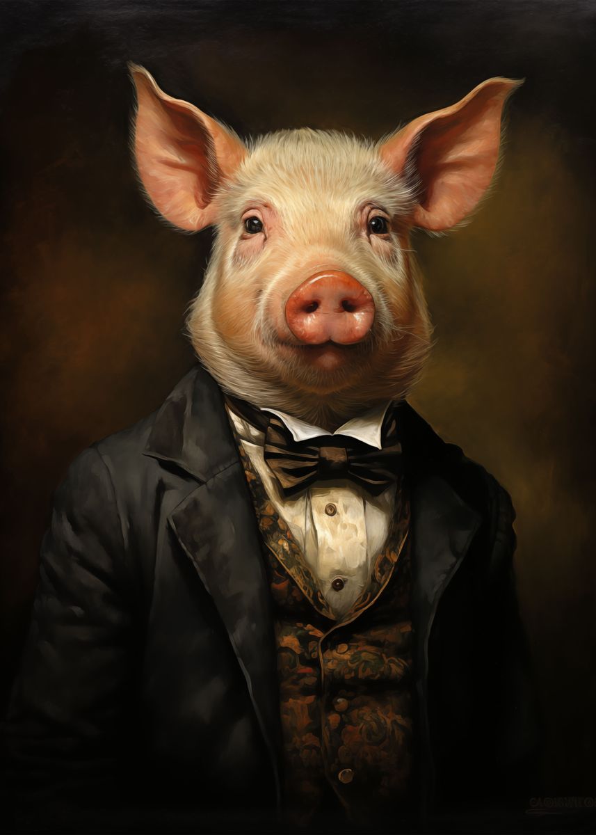 'Pig in Suit' Poster, picture, metal print, paint by Nerdworld 1 | Displate