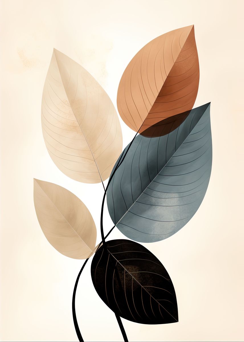 'Terracotta Botanic leaves' Poster, picture, metal print, paint by ...
