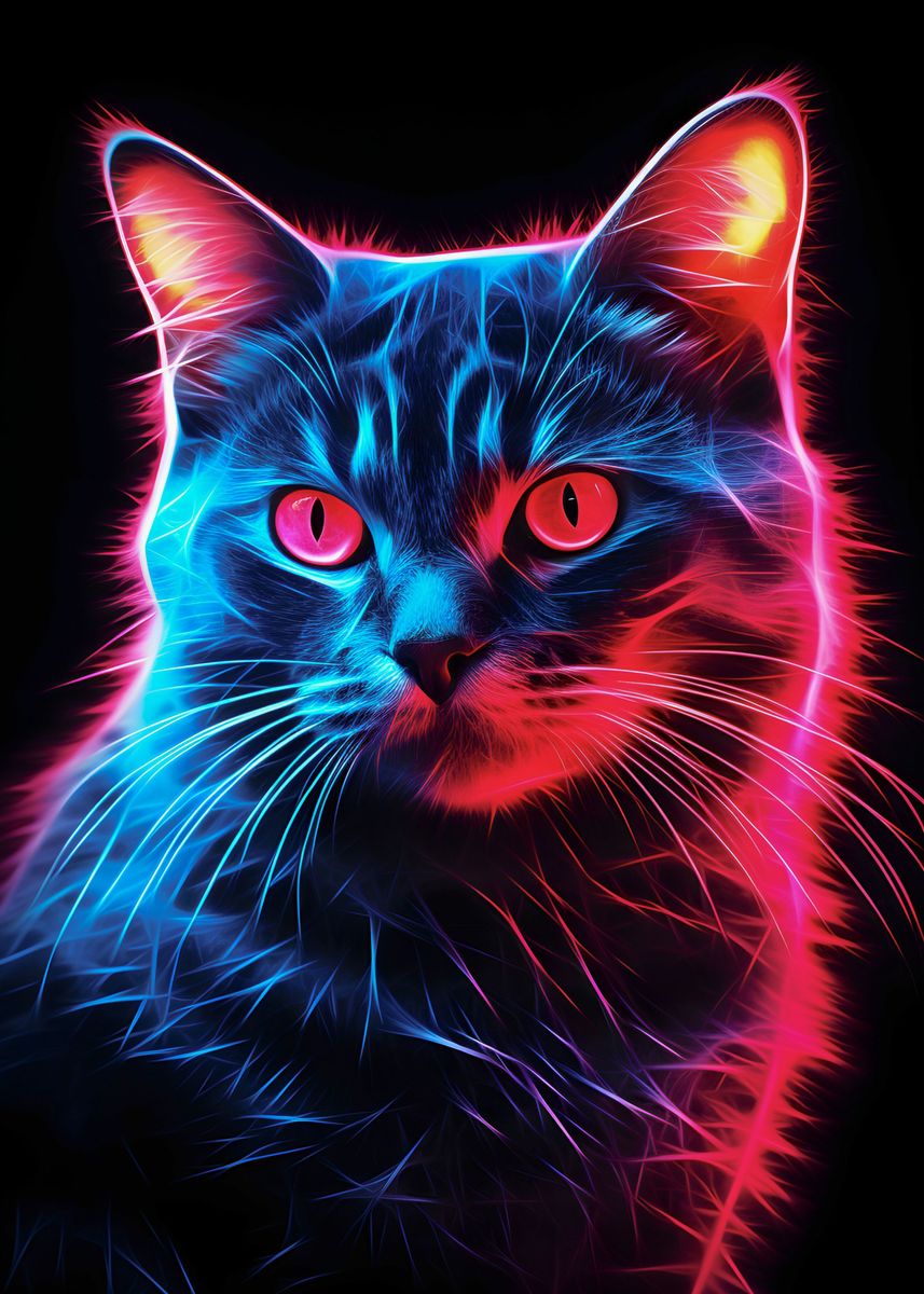 'Colorful Neon Cat' Poster, picture, metal print, paint by Rogue Eli ...