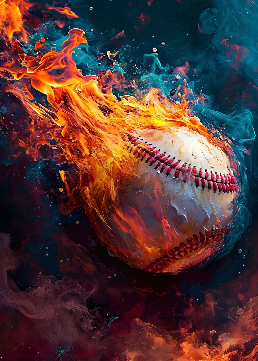 'Abstract Baseball Flames' Poster, picture, metal print, paint by ...