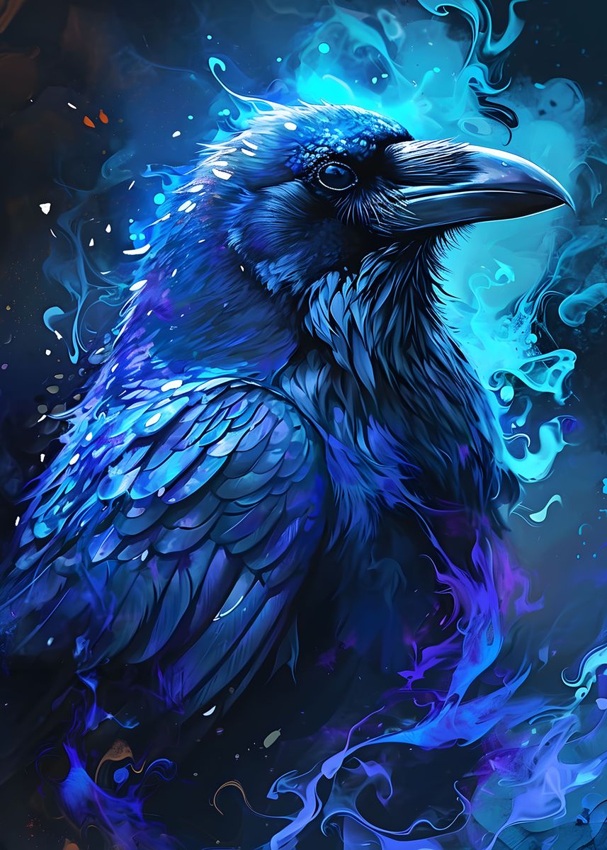 'Abstract Raven Blue Flames' Poster, picture, metal print, paint by ...