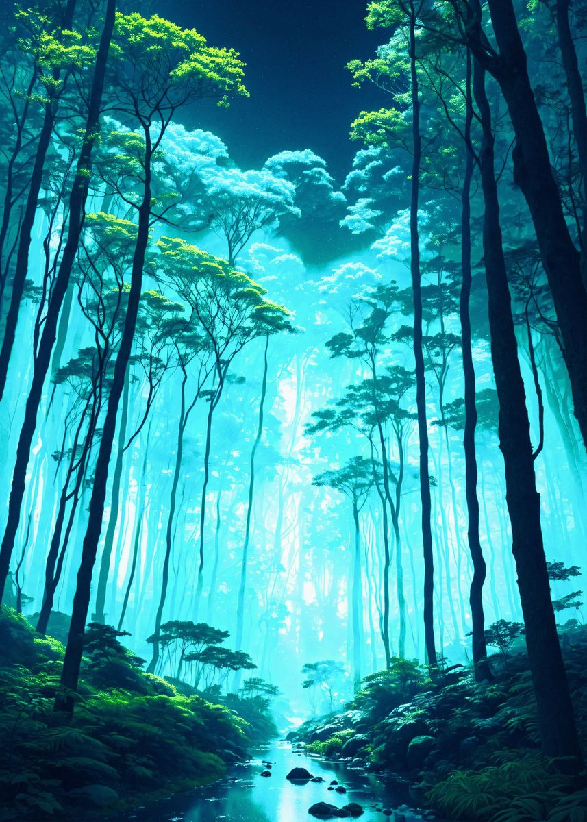 'Forest Blue Lights Art' Poster, picture, metal print, paint by Fantasy ...