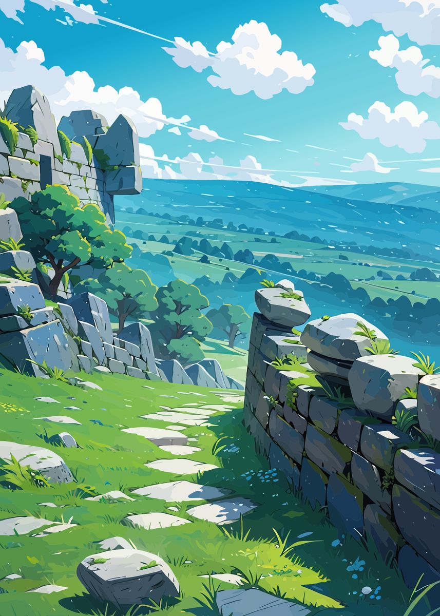 'Hill Ruins' Poster, picture, metal print, paint by Naui Art | Displate