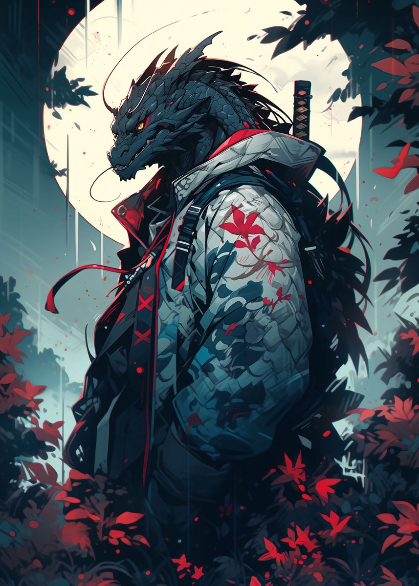 'Lizard Ninja' Poster, picture, metal print, paint by Hako | Displate