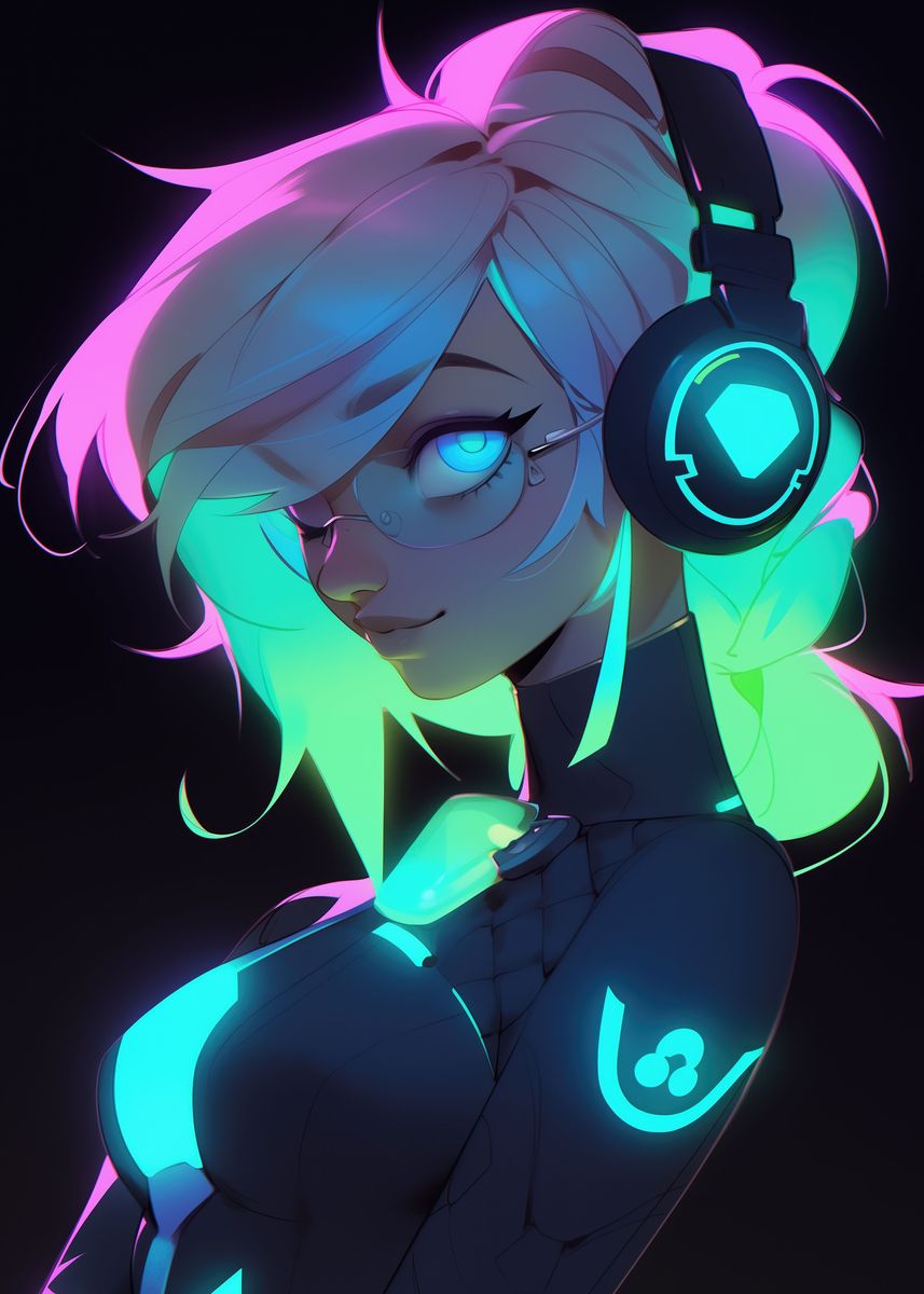 'Cute Neon Gamer Girl' Poster, picture, metal print, paint by NikoB ...