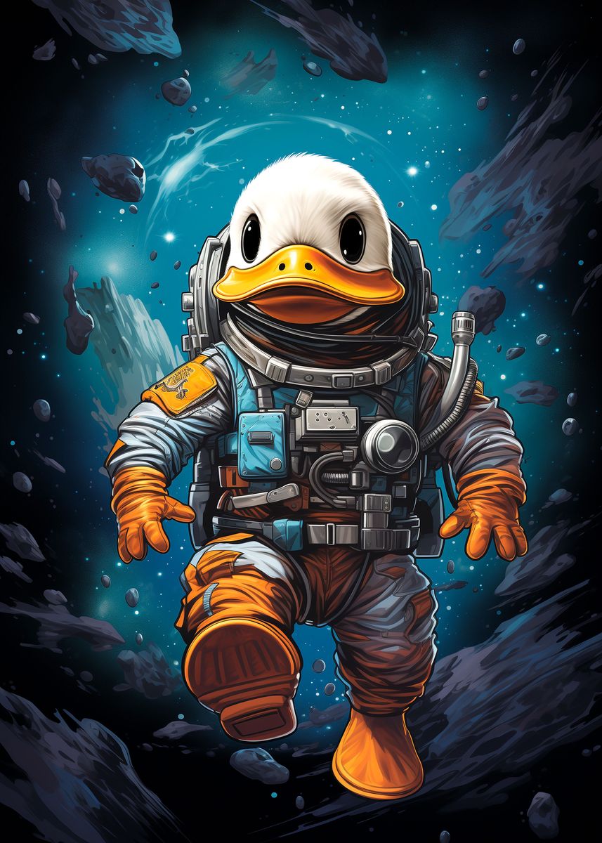 'Cute Duck Astronaut' Poster, picture, metal print, paint by Jacmine ...