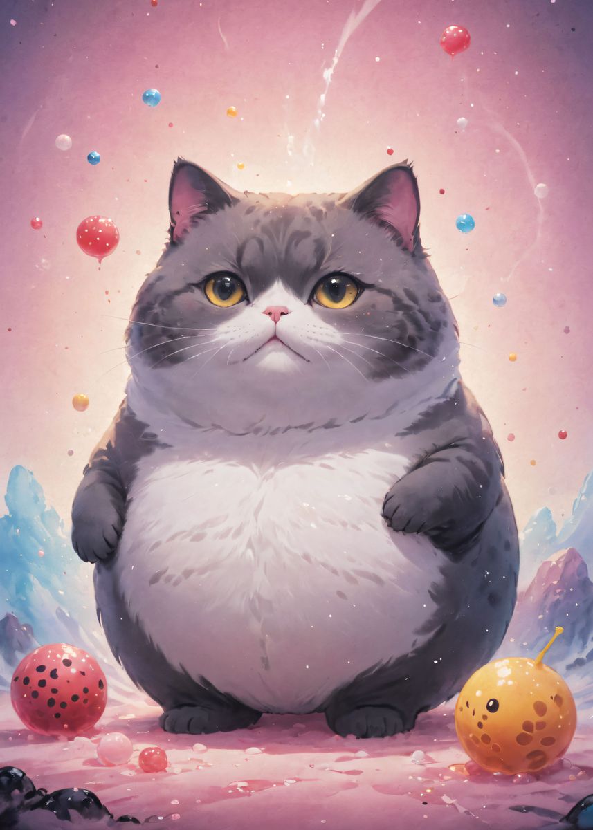 'Cute Chubby Cat' Poster, picture, metal print, paint by WonderfulBody ...