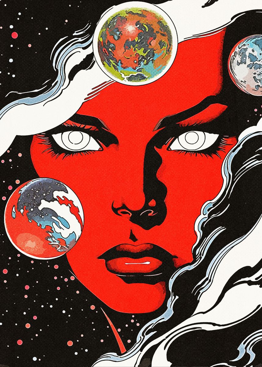 'Red Face in Galaxy' Poster, picture, metal print, paint by Muh Asdar ...