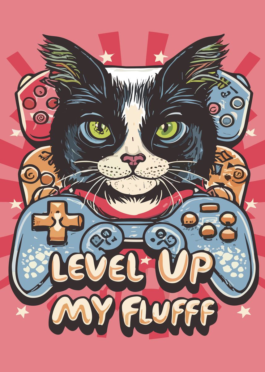'Fluffy Gamer Cat' Poster, picture, metal print, paint by Fahad Ahmed ...