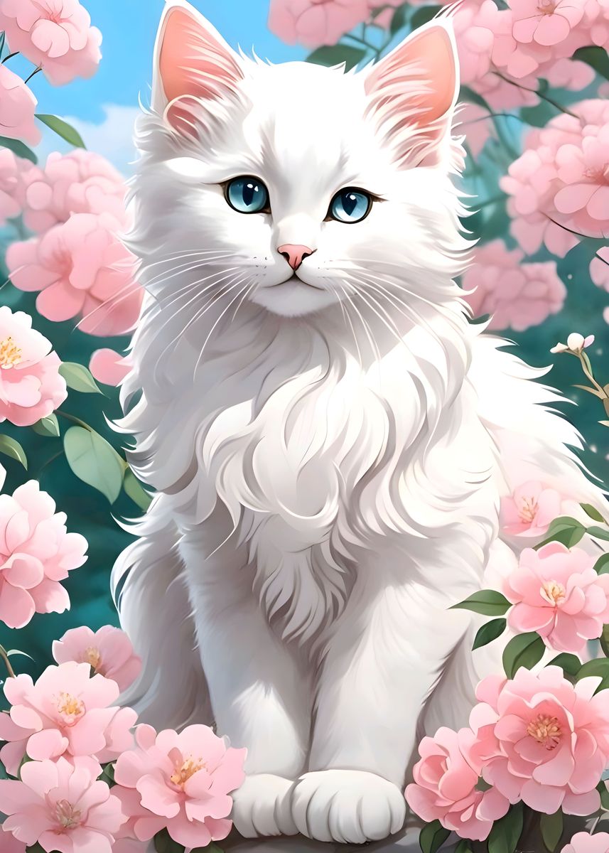 'white cat' Poster, picture, metal print, paint by pixar icia | Displate