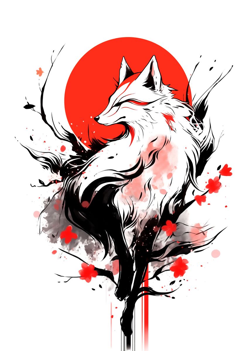 'Japanese Kitsune Wolf' Poster, picture, metal print, paint by Fanfreak ...