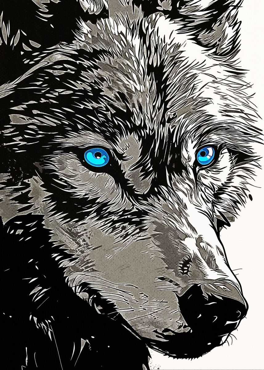 'Blue Eye Wolf' Poster, picture, metal print, paint by Ammar Zain ...