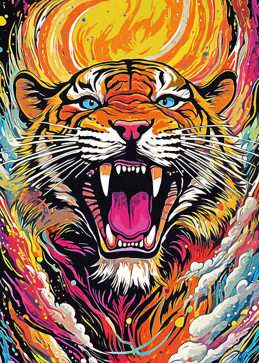 'Colorful Tiger' Poster, picture, metal print, paint by Muh Asdar | Displate