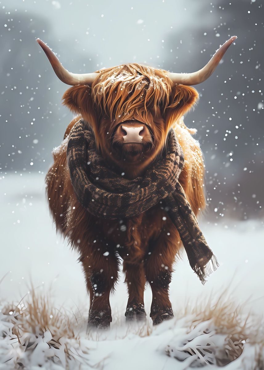 'Cozy Highland Cow Winter' Poster, picture, metal print, paint by ...