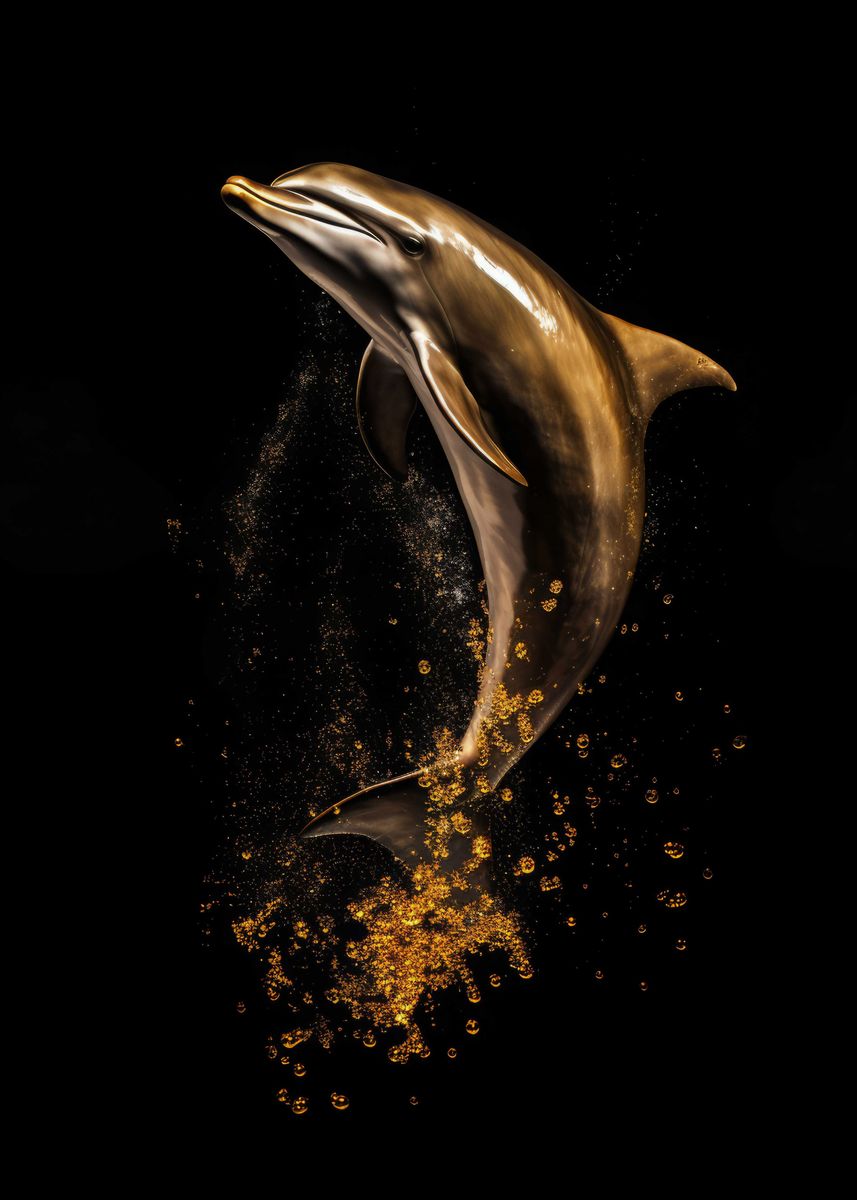 'Dolphin Gold Dark' Poster, picture, metal print, paint by Morgan Yon ...