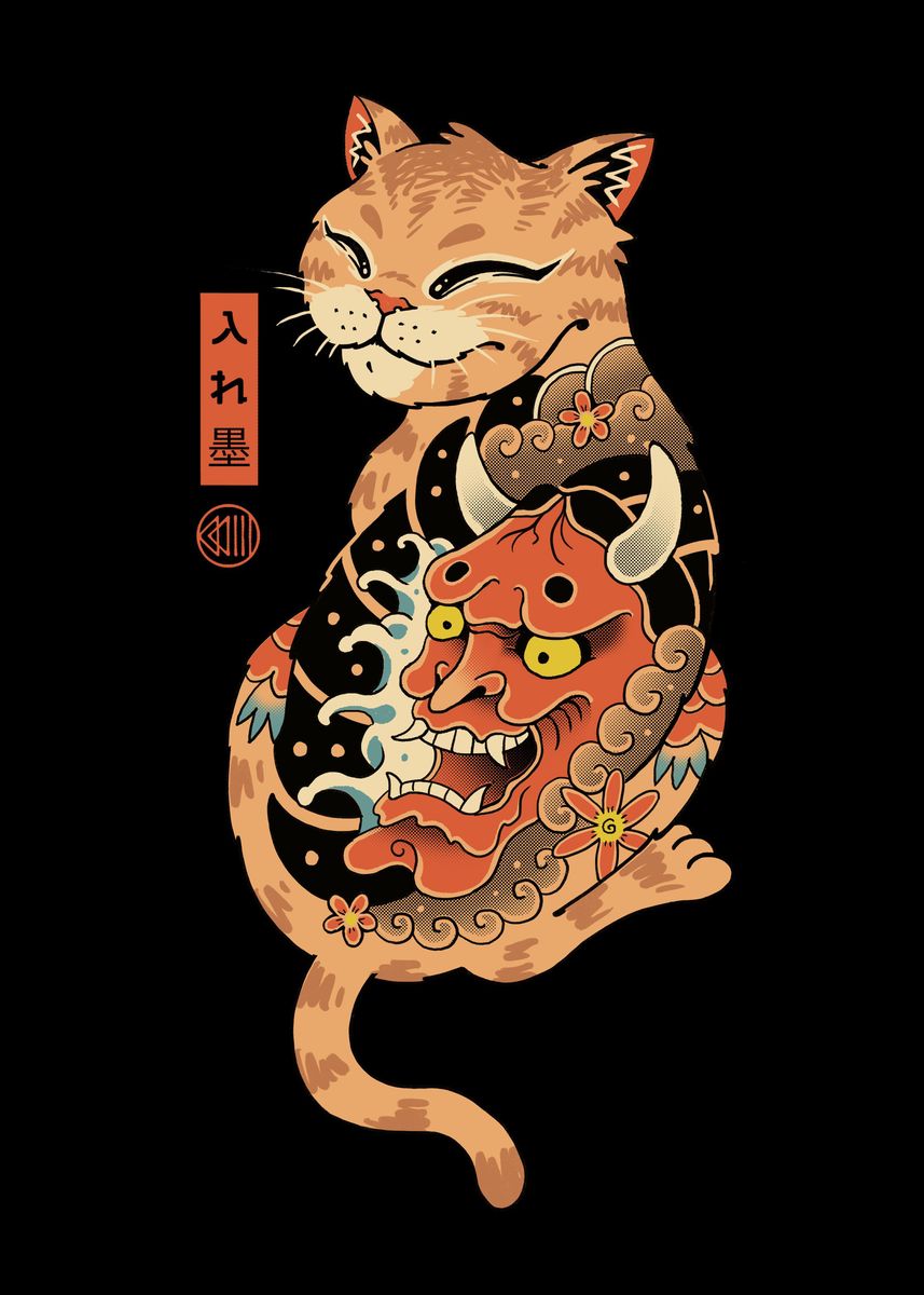 'Oni Cat Irezumi' Poster, picture, metal print, paint by vp trinidad ...