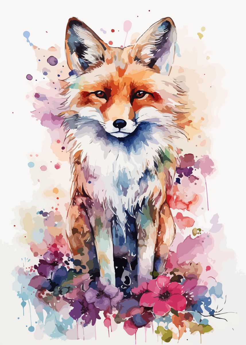 'Cute Fuchs Watercolor Art' Poster, picture, metal print, paint by ...
