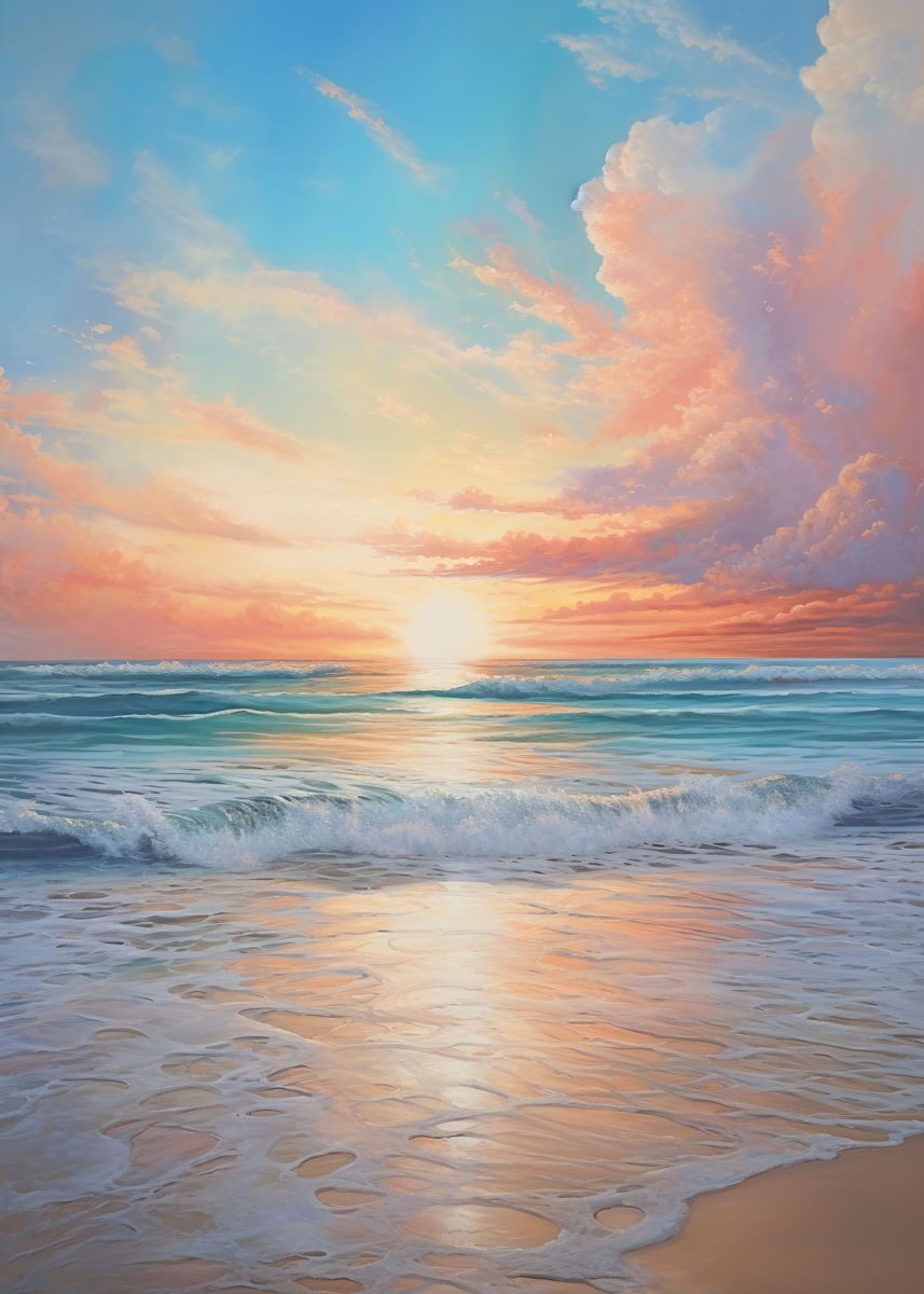 'Beach Sunset' Poster, picture, metal print, paint by Jan | Displate