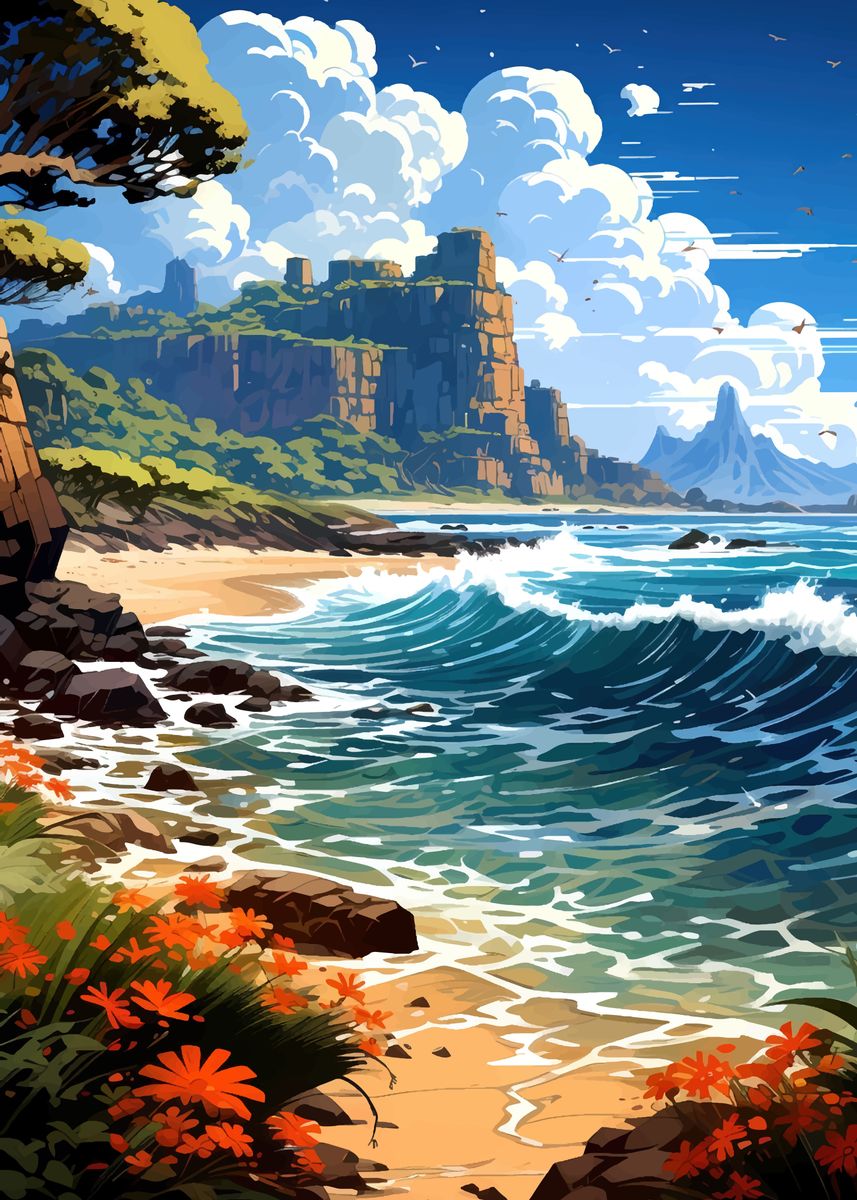 'beach scape' Poster, picture, metal print, paint by Bernard Duke ...