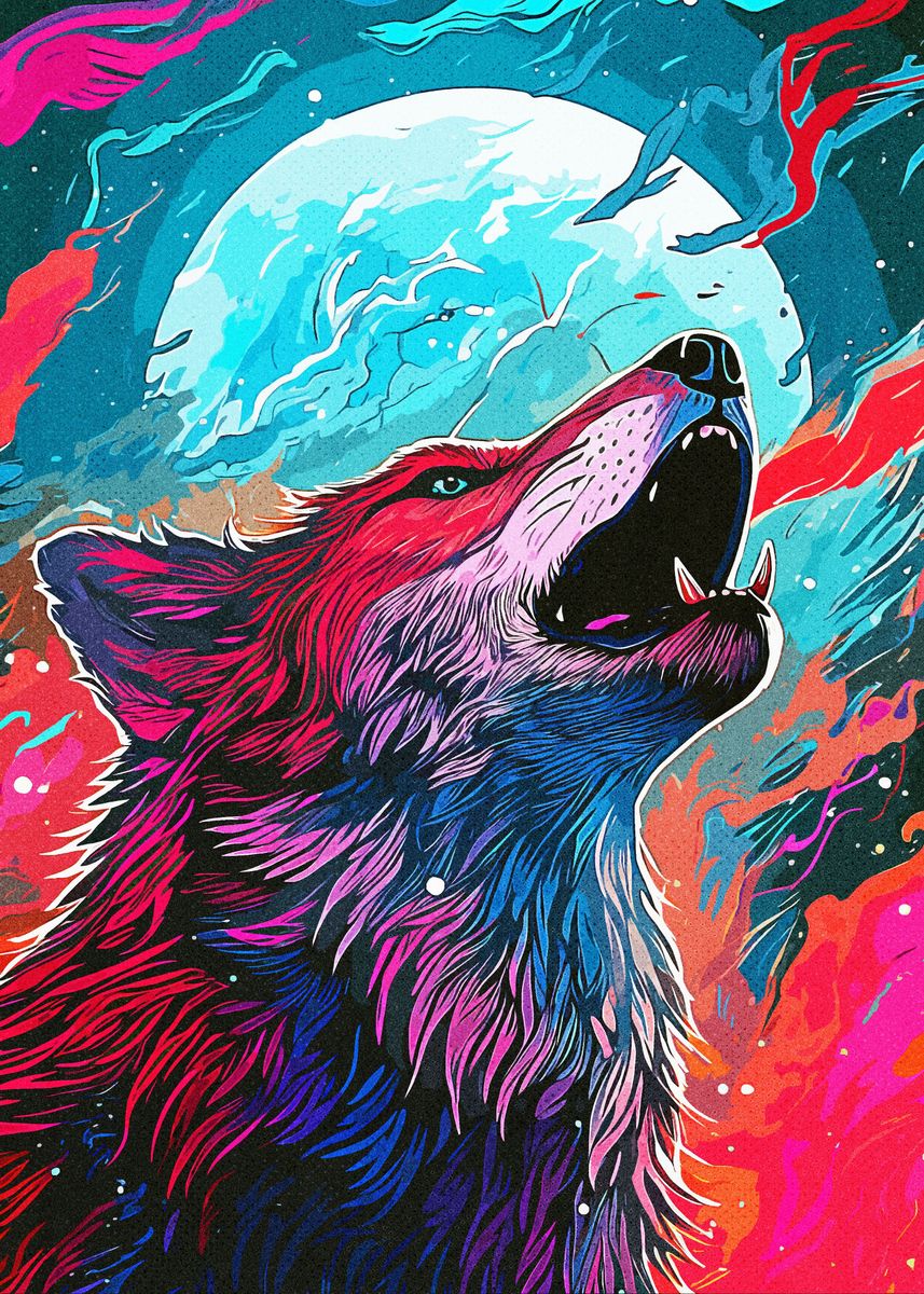 'Colorful Wolf' Poster, picture, metal print, paint by Muh Asdar | Displate