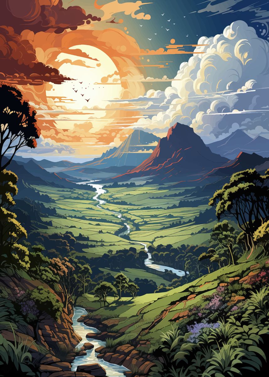 'sunset scape' Poster, picture, metal print, paint by Bernard Duke ...