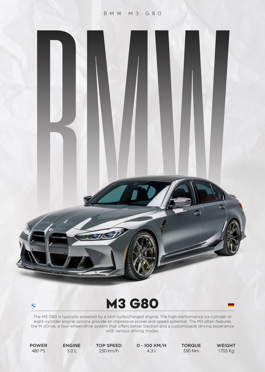'BMW M3 G80' Poster, picture, metal print, paint by Conceptual Photography | Displate
