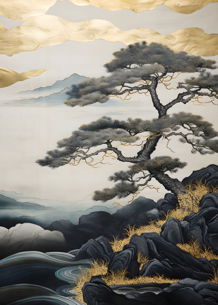 'Mountain Tree Kintsugi Art' Poster, picture, metal print, paint by ...