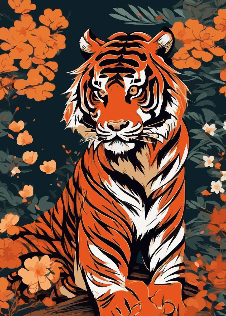 'Tiger Chinese Art 8' Poster, picture, metal print, paint by Maricris M | Displate