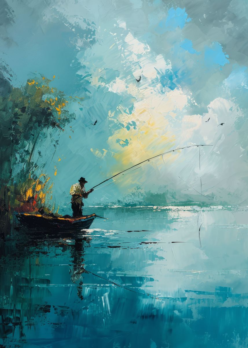 'Fishing Tranquility' Poster, picture, metal print, paint by Tollaru ...