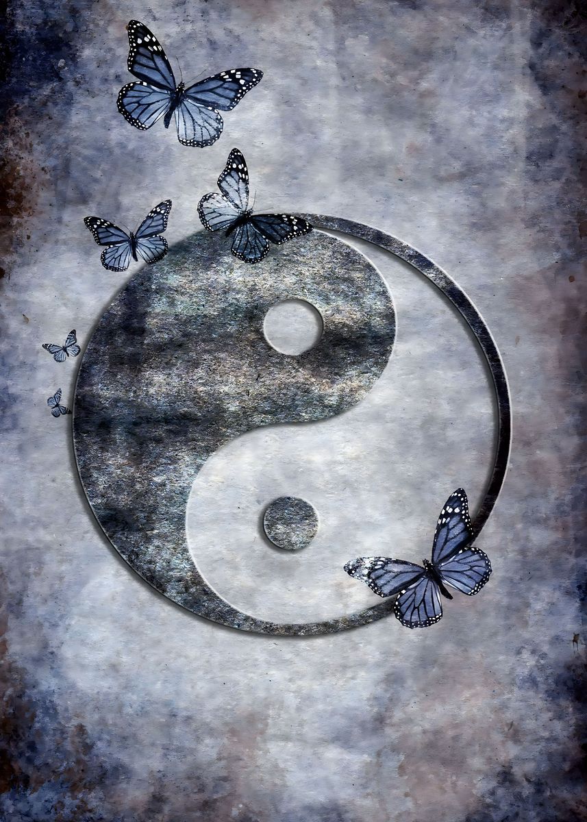 'yin yang butterfly' Poster, picture, metal print, paint by Aidan ...
