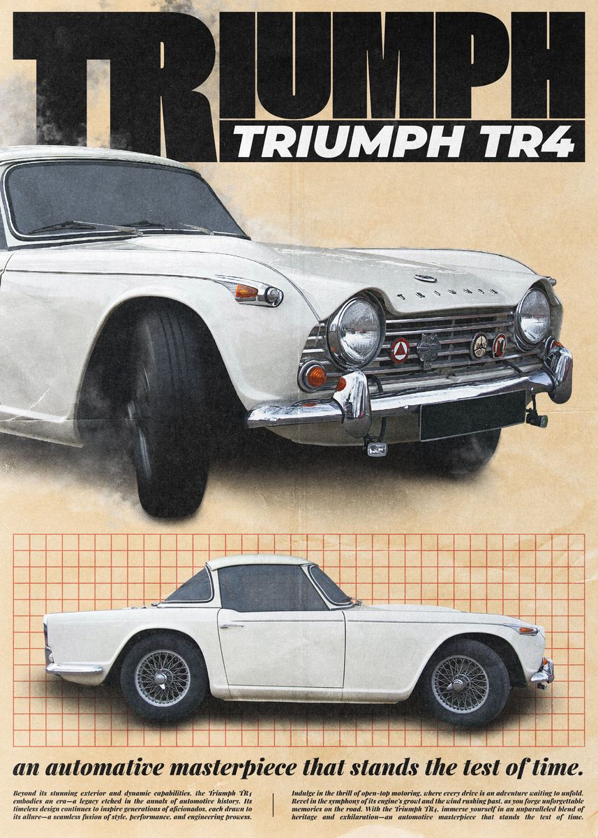 'Triumph TR4 Vintage Car' Poster, picture, metal print, paint by Sakumi ...
