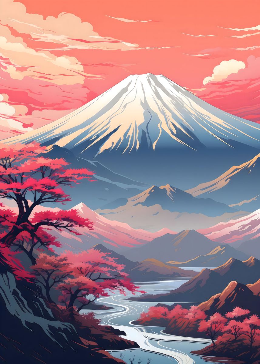 'Vintage Asian Landscape' Poster, picture, metal print, paint by ...