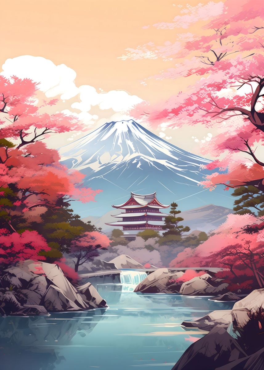 'Vintage Asian Landscape' Poster, picture, metal print, paint by ...