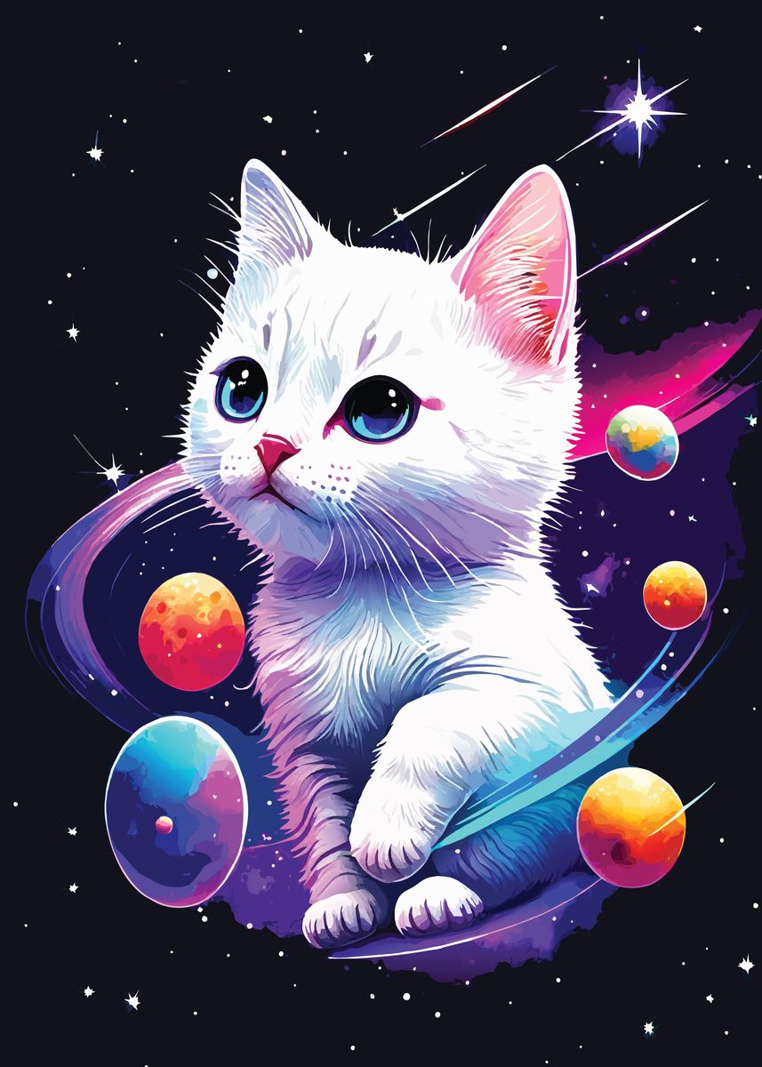 'Cute Space Cats' Poster, picture, metal print, paint by Fireabend ...