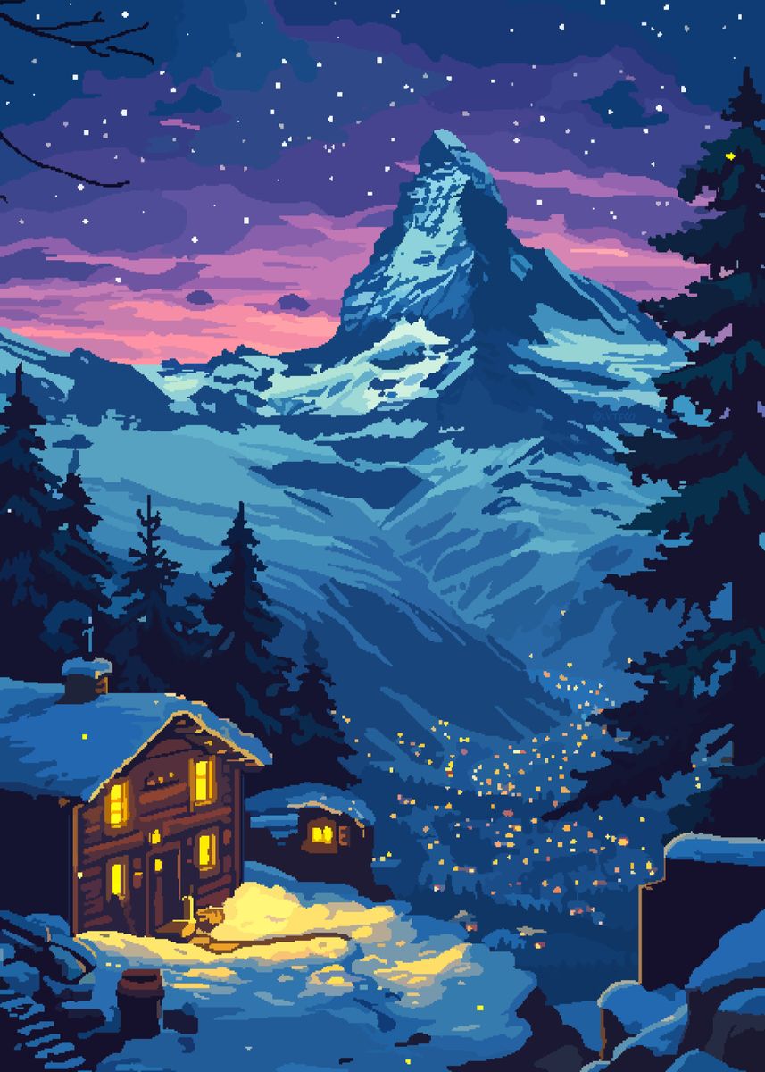 'Swiss Matterhorn Pixel Art' Poster, picture, metal print, paint by ...