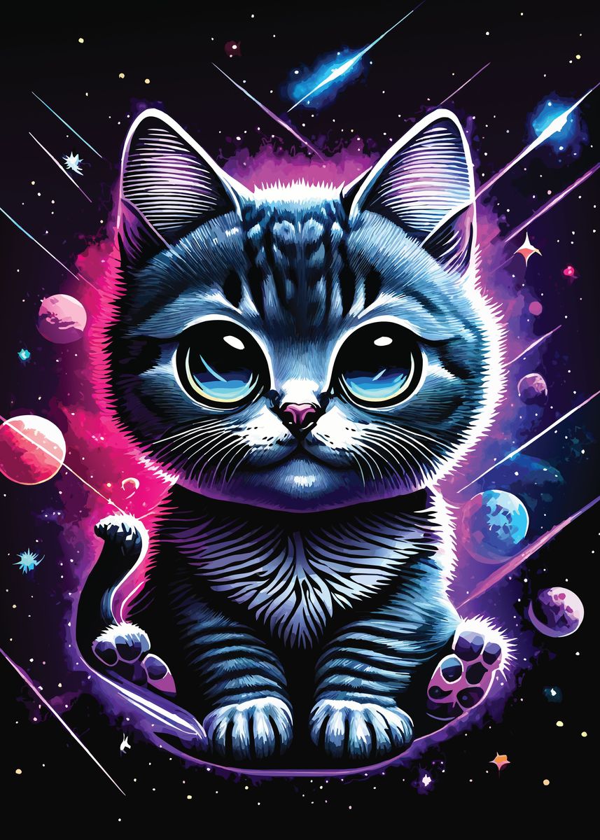 'Cute Space Cats' Poster, picture, metal print, paint by Fireabend ...