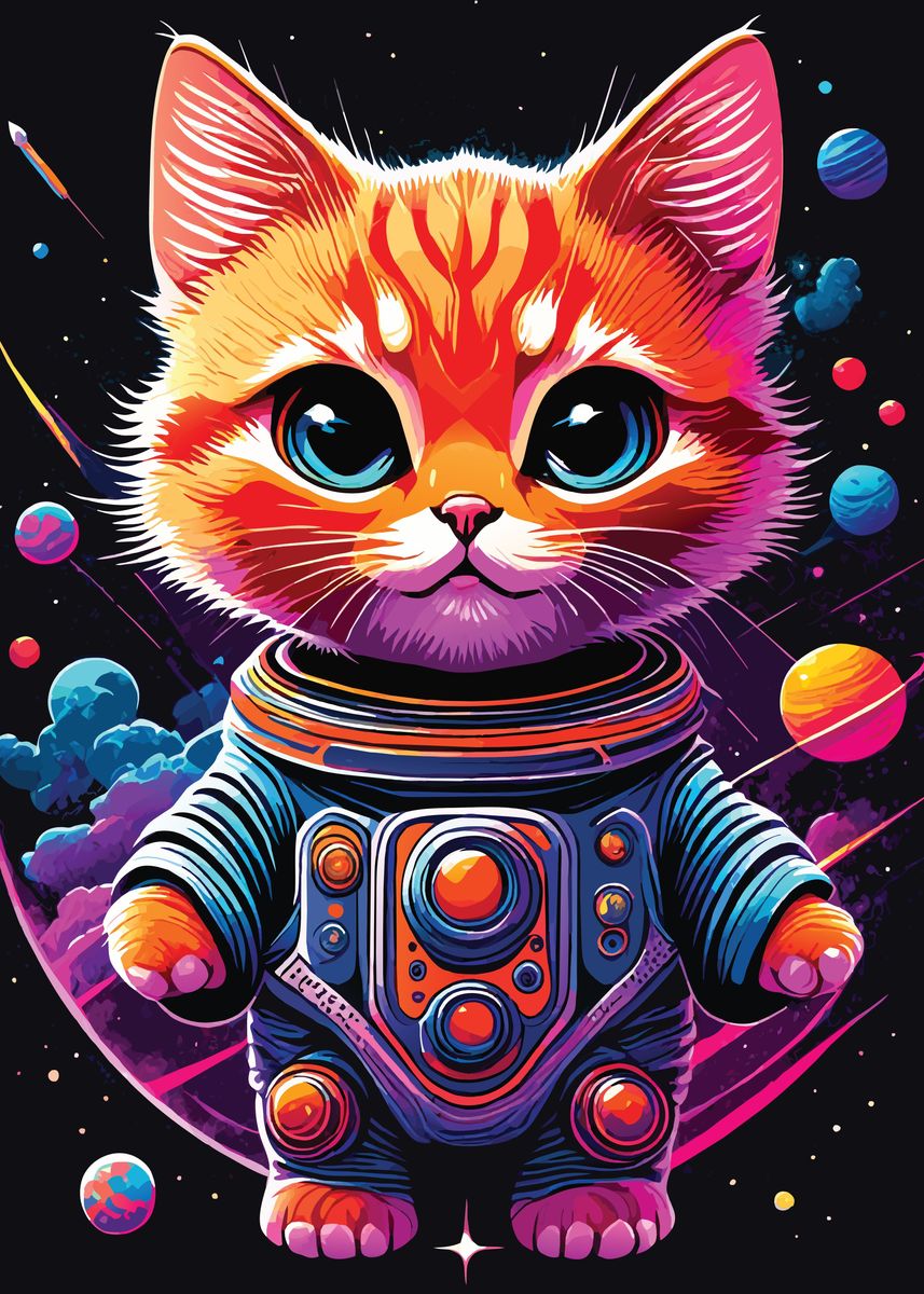 'Cute Space Cats' Poster, picture, metal print, paint by Fireabend ...