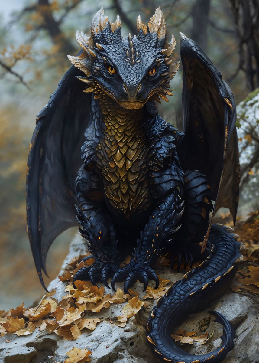 'Black Dragon Whelp' Poster, picture, metal print, paint by Pixaverse ...