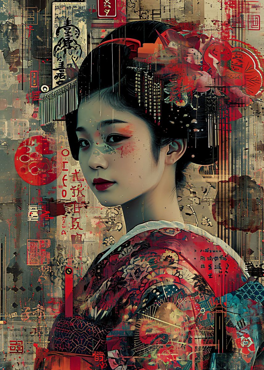 'Japanese Oiran VI' Poster, picture, metal print, paint by ArtNinja ...