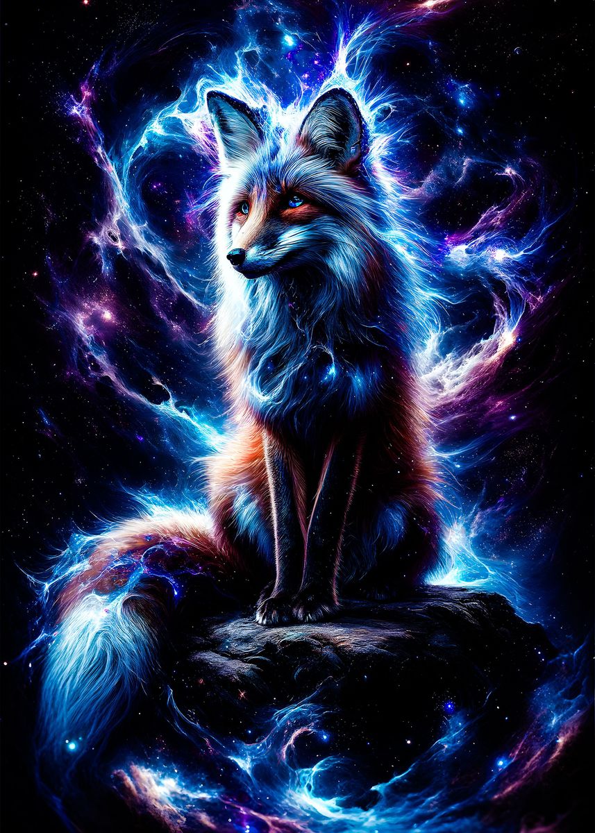 'Cosmic Fox' Poster, picture, metal print, paint by Ruisu | Displate