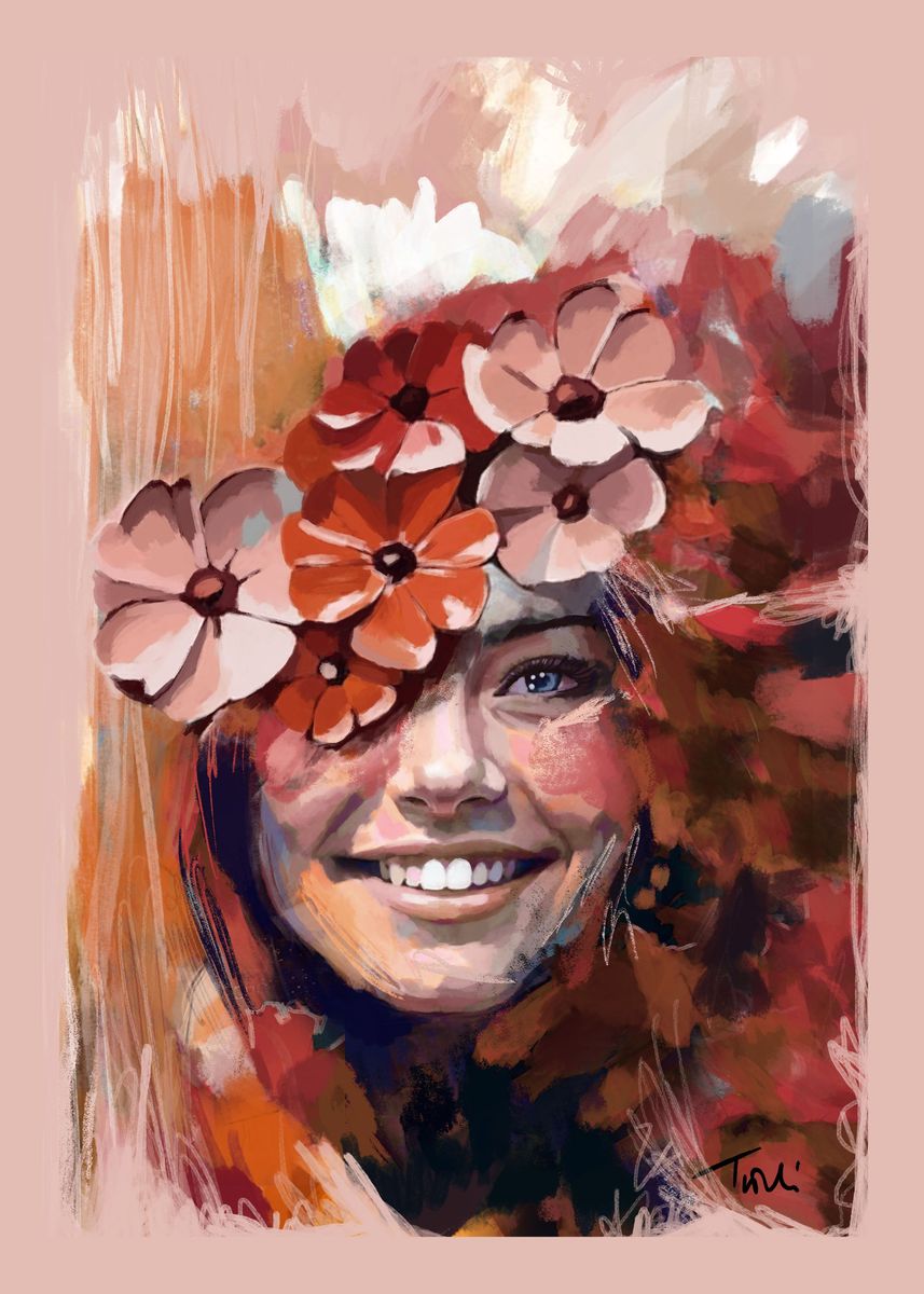 'Smiling Woman' Poster, picture, metal print, paint by Turli Thu | Displate