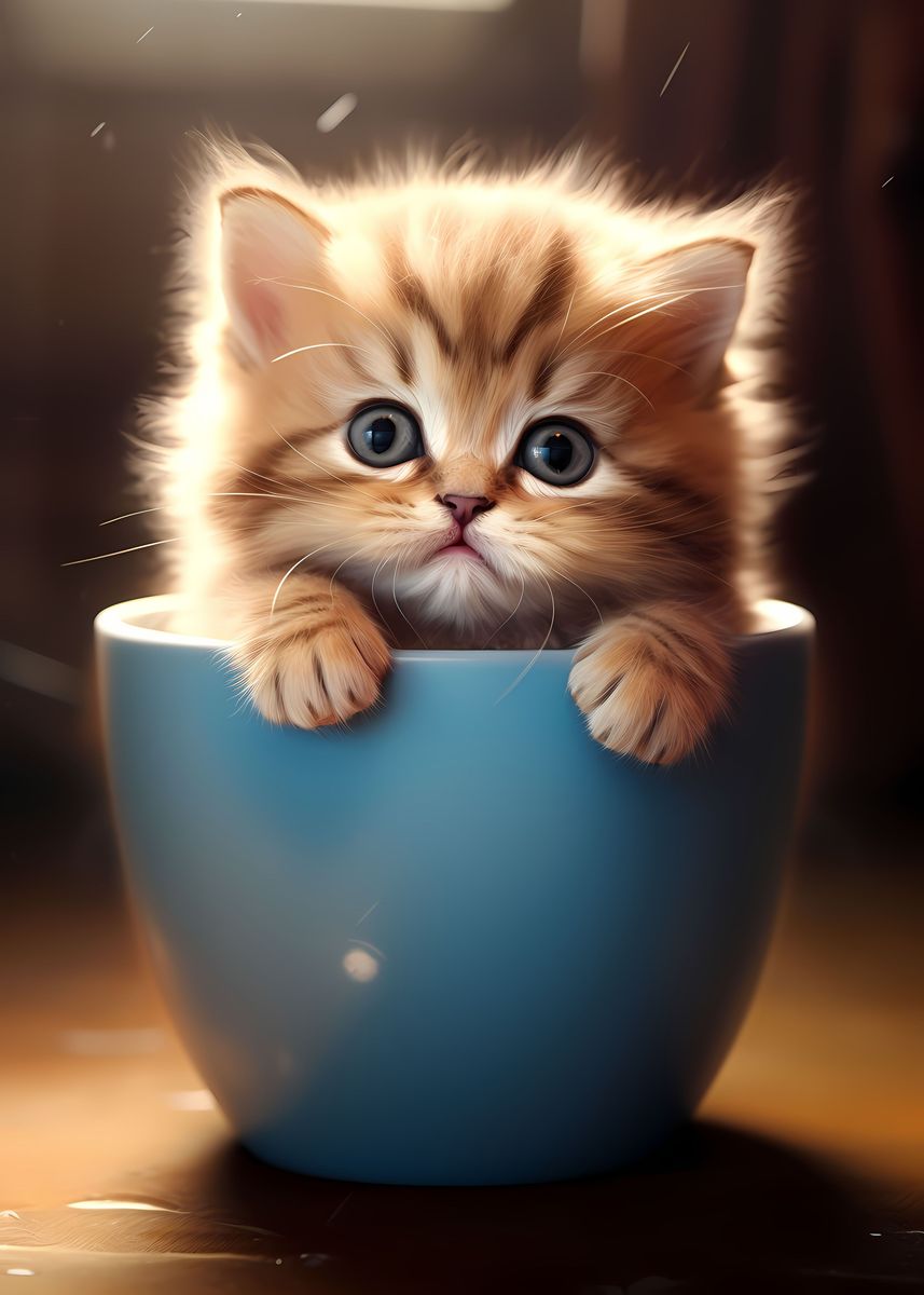 'Cute Cup Cat Kitten Exotic' Poster, picture, metal print, paint by ...