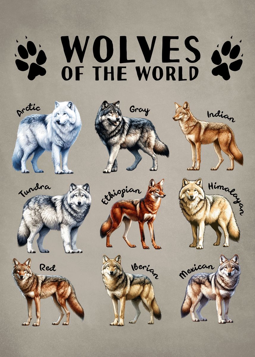 'Wolves of the World Wolf' Poster, picture, metal print, paint by ...