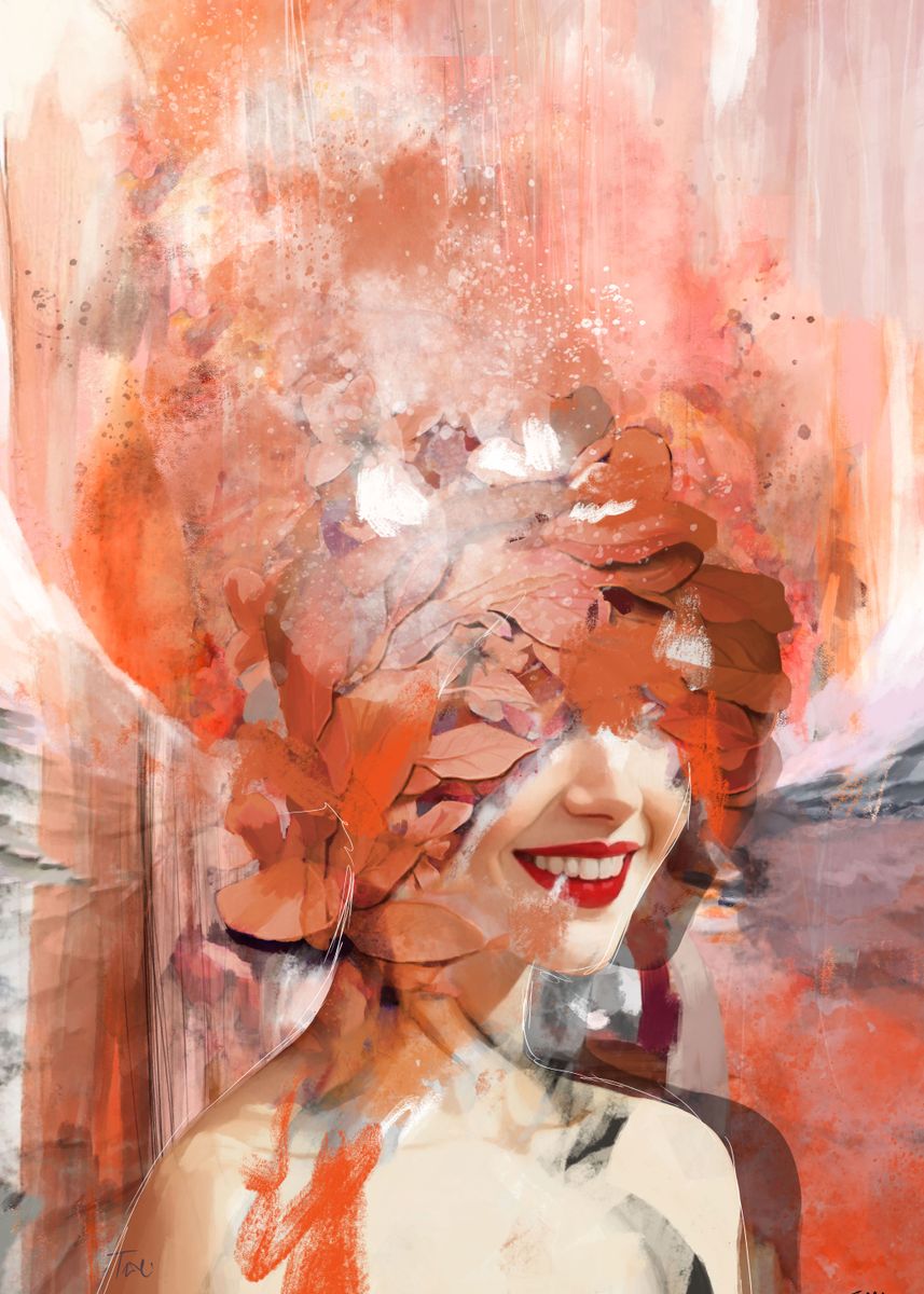 'Smiling Woman' Poster, picture, metal print, paint by Turli Thu | Displate