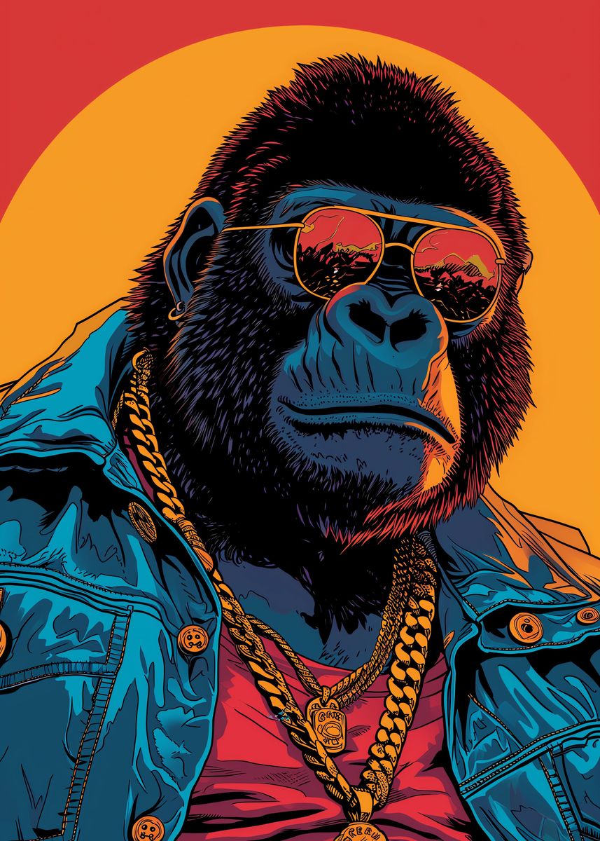 'Cool Ape in Vintage Attire' Poster, picture, metal print, paint by AI ...