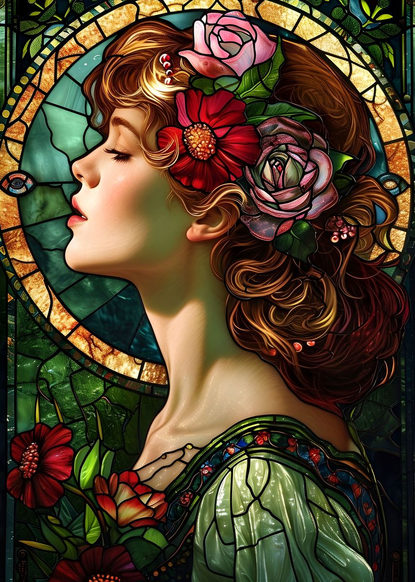 'Floral Stained Glass' Poster, picture, metal print, paint by MajopArt ...