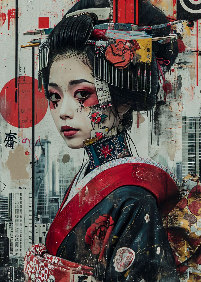 'Japanese Oiran I' Poster, picture, metal print, paint by Adam | Displate