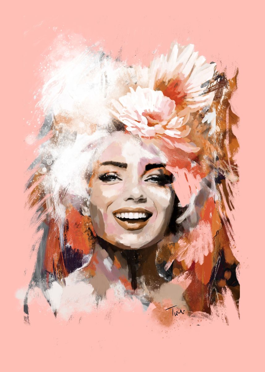 'Smiling Woman' Poster, picture, metal print, paint by Turli Thu | Displate