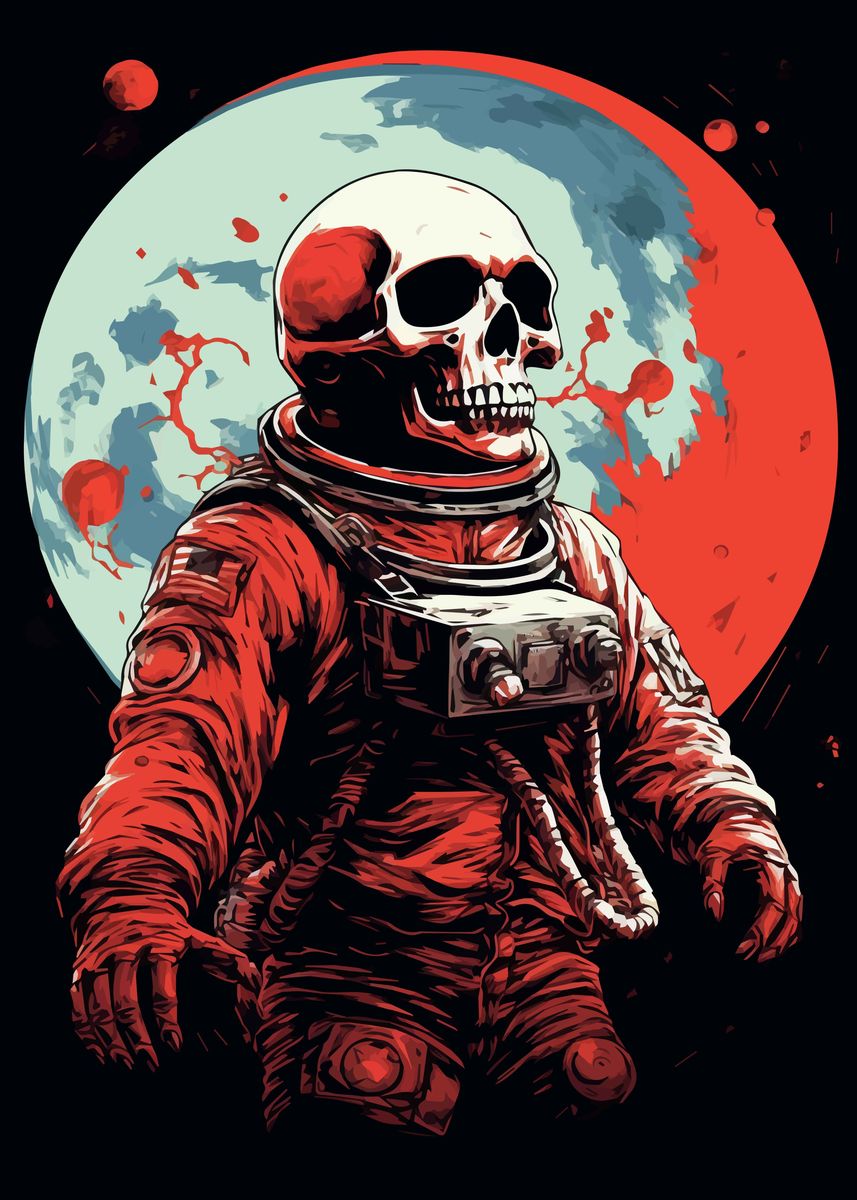 'Skull Astronaut In Space' Poster, picture, metal print, paint by Simon Clement | Displate