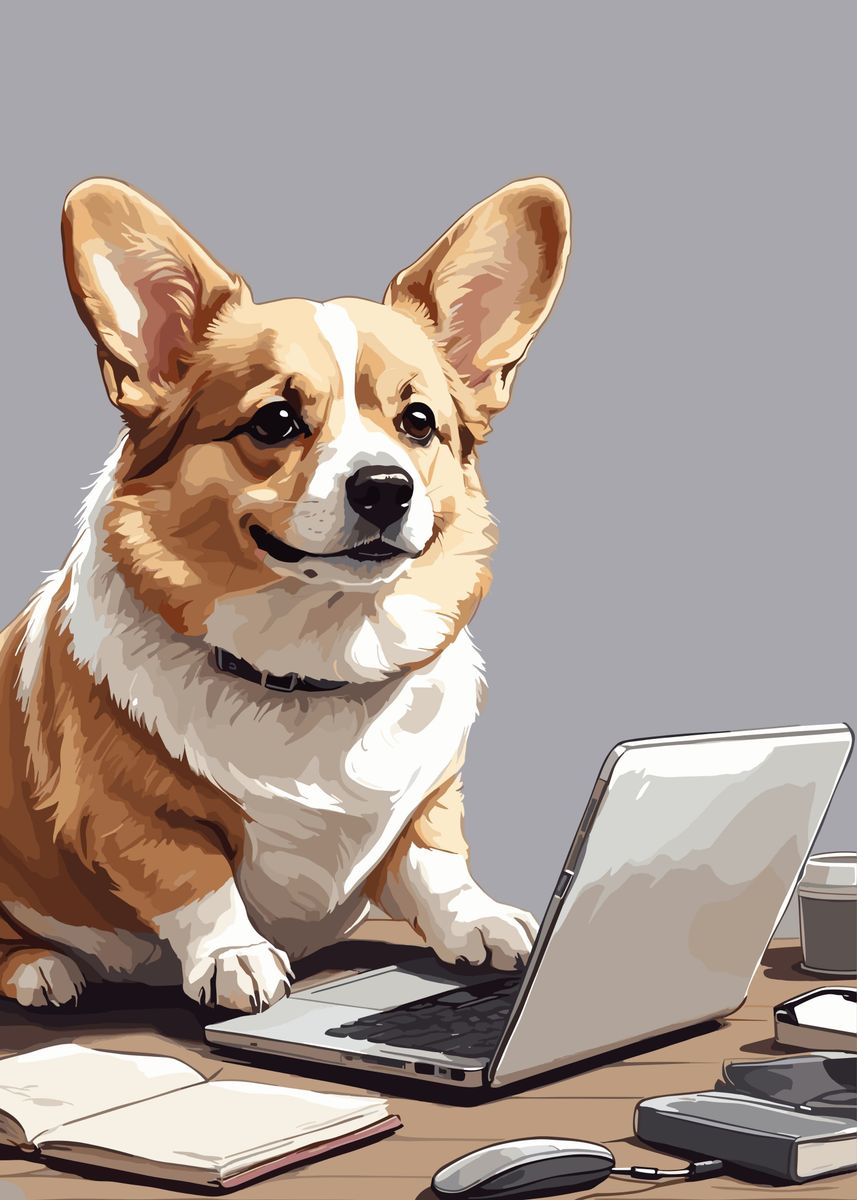 'Corgi Typing' Poster, picture, metal print, paint by Batrisyia Rania ...